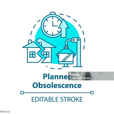 계획된 노후화 개념 아이콘입니다 사용 기간이 제한된 제품 참을 수없는 기술 과소비 아이디어 얇은 라인 그림 벡터 절연 윤곽선 Rgb 색상 드로잉 편집 가능한 스트로크 계획에