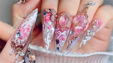 우아한 로코코 로즈골드 네일 🥀💗 섬세하고 화려한 네일 하는법 네일 Asmr 손톱연장 셀프네일 스톤아트 네일아트【2024】