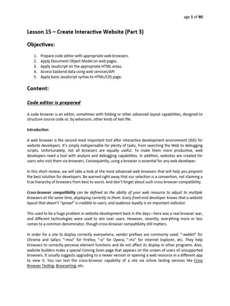 Lesson 15 Create Interactive Website Pdf Document Object Model Html