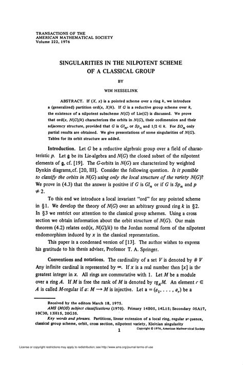Pdf Singularities In The Nilpotent Scheme Of A Classical Group