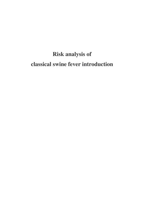 Pdf Risk Analysis Of Classical Swine Fever Introduction