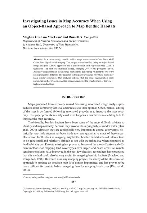 Pdf Investigating Issues In Map Accuracy When Using An Object Based Approach To Map Benthic