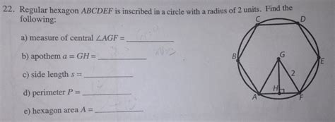 solved regular hexagon abcdef is inscribed in a circle with