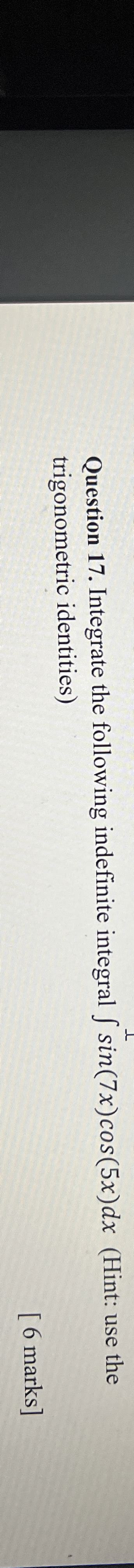 solved integrate the following indefinite integral
