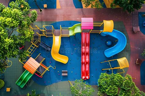 Aerial Top View Of Colorful Playground With Slides In The City Park Stock Illustration