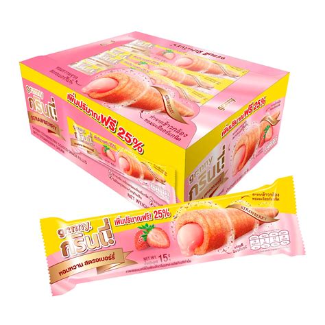 กรินนี่ ขนมอบกรอบสอดไส้ รสสตรอว์เบอร์รี่ 12 ก แพ็ค 12 Big C Online