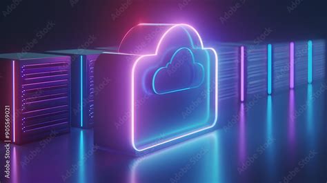 Neon Cloud Storage Icon With Server Stacks Concept Of Data Storage