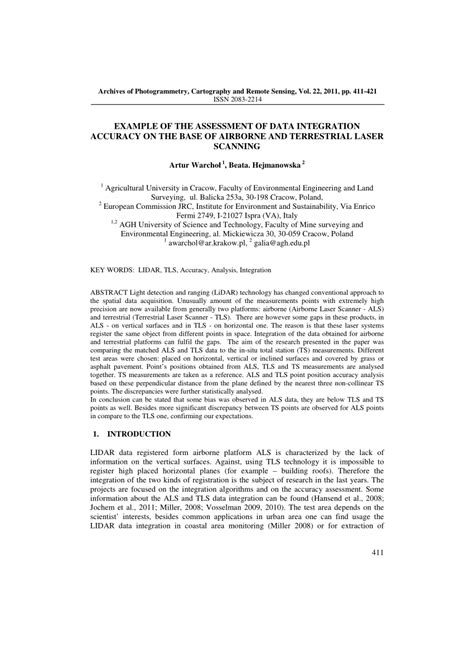 Pdf Example Of The Assessment Of Data Integration Accuracy On The Base Of Airborne And