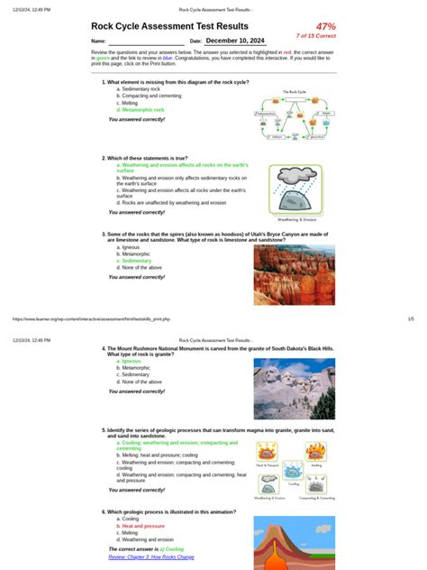 Rock Cycle Assessment Test Results Pdf Rock Geology Igneous Rock