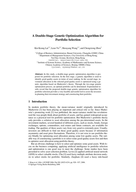 Pdf A Double Stage Genetic Optimization Algorithm For Portfolio Selection