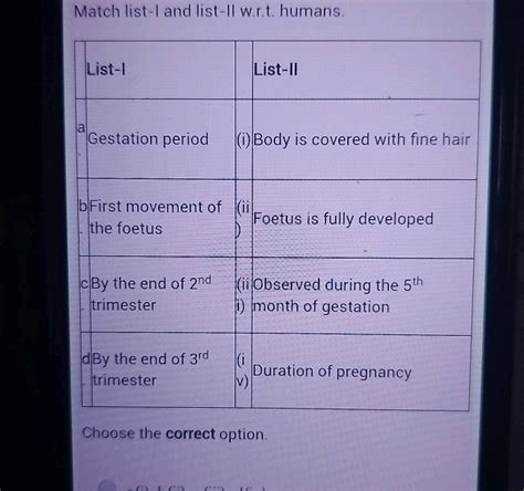 Match List I And List II Wrt Humans List I StudyX