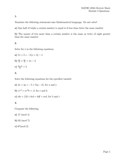 review module 3 questions math 18584 review sheet module 3