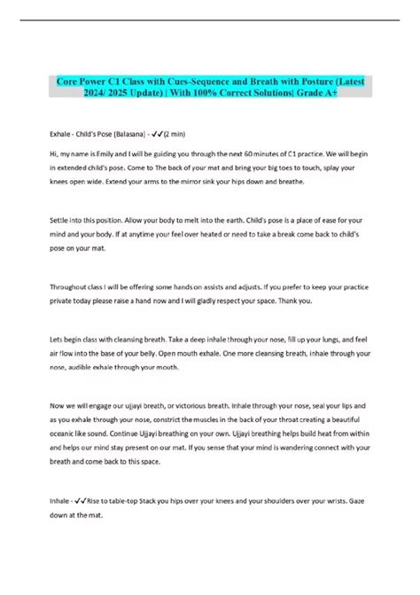 Core Power C1 Class With Cues Sequence And Breath With Posture Latest 2024 2025 Update With