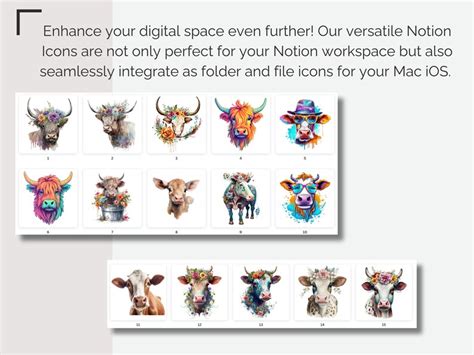 15 Notion Icons Cow Inspired Notion Planner Icons Folder Icons For