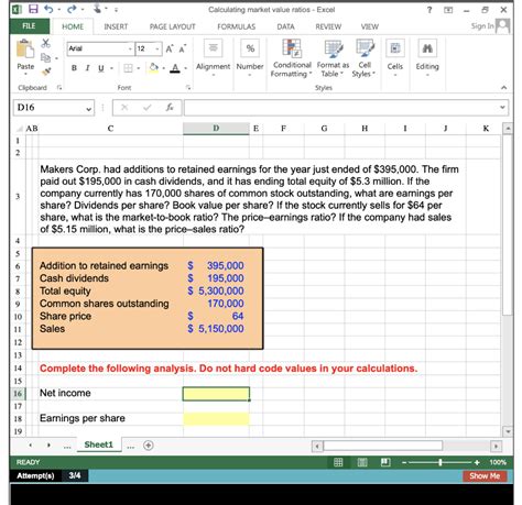 solved xl calculating market value ratios excel Х file
