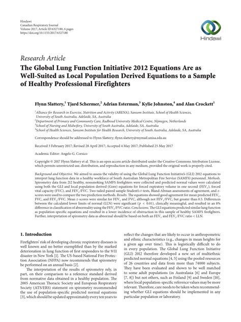 Pdf The Global Lung Function Initiative 2012 Equations Are As Well