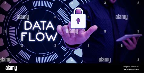 Text Sign Showing Data Flow Word For The Movement Of Data Through A System Comprised Of
