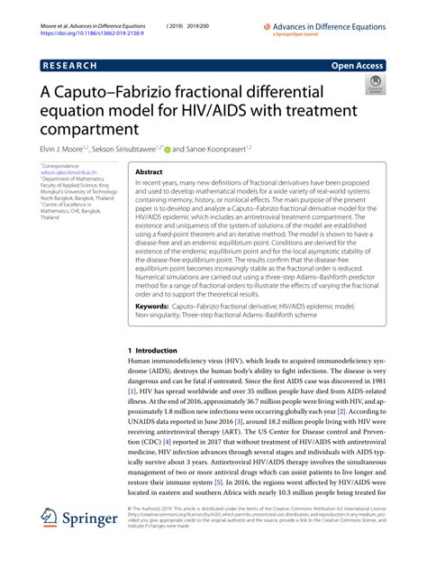 Pdf A Caputofabrizio Fractional Differential Equation Model For Hiv