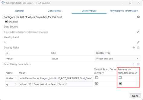 Refresh Parameter Definitions For A Lists Of Values