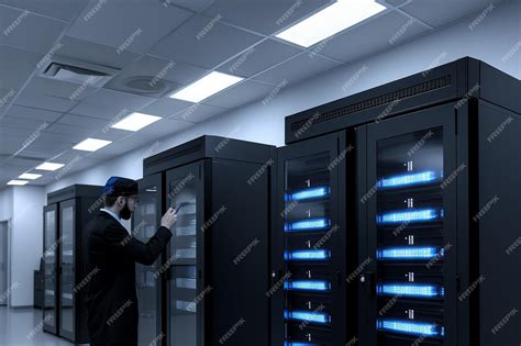 Premium Photo Engineer Deploying Server Room Temperature And Humidity
