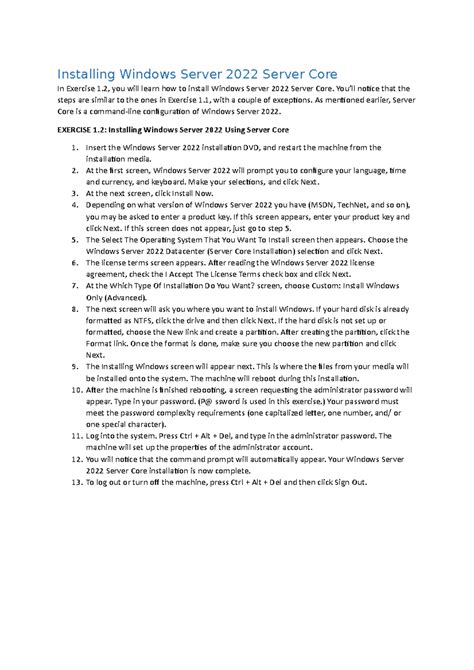 Lab Installing Windows Server Server Core Installing Windows Server Server Core