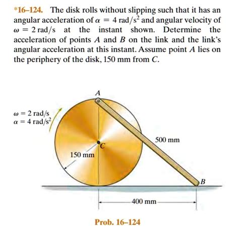 16 124 the disk rolls without slipping such that it has an angular