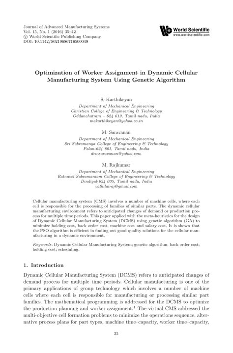 Pdf Minimizing Production Costs In Dynamic Cellular Manufacturing