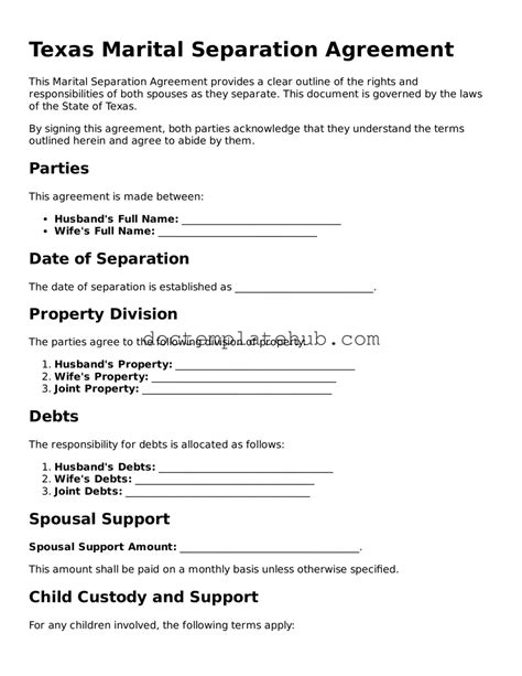 Make Your Texas Marital Separation Agreement With Our Fillable Template