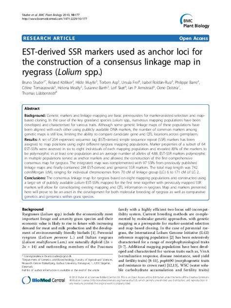 Pdf Est Derived Ssr Markers Used As Anchor Loci For The Construction