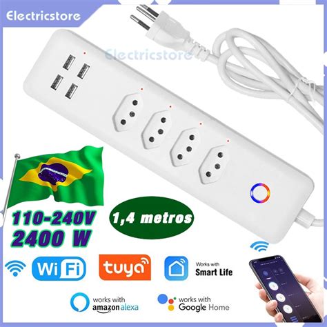 Wi Fi Inteligente Tira De Energia Brasil Tomadas Elétricos 4 Vias USB Suíço 1 4 M Cabo regua