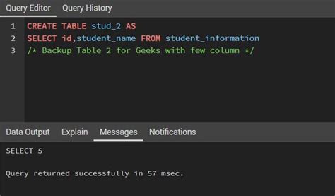 SQL Query To Create A Backup Table GeeksforGeeks