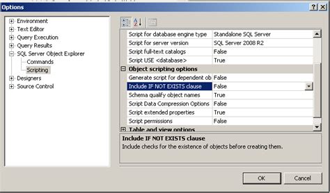 Sql SSMS Scripting Options Stack Overflow