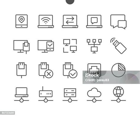 네트워크 Ui 픽셀 완벽 한 잘 만들어진 벡터 선 아이콘 48 X 48 24 X 24 그리드 편집 가능한 뇌졸중에 대 한 준비 인간과 기계에 대한 스톡 벡터 아트 및 기타