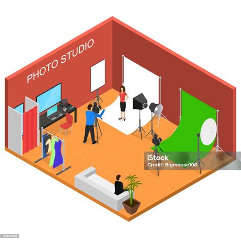 사진 스튜디오 인테리어 가구 Isometric 보기와 함께입니다 벡터 등측투영법에 대한 스톡 벡터 아트 및 기타 이미지 등측