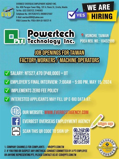 Hiring Factory Workers For Powertech Technology Inc Pinoy Refresher 2016
