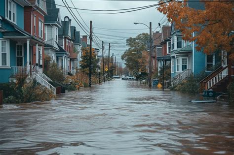 Ai Generated Illustration Of A Flooded Urban Street During High Tide In