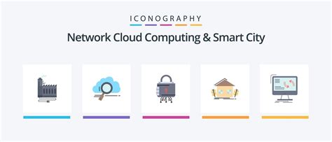 Network Cloud Computing And Smart City Flat 5 Icon Pack Including