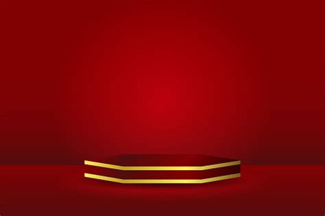 추상적인 현실적인 3d 빨간색 육각형 받침대 또는 연단 제품 디스플레이 프레젠테이션을 위한 진한 빨간색 최소 장면 벡터 렌더링 기하학적 플랫폼 디자인 3차원 형태에 대한