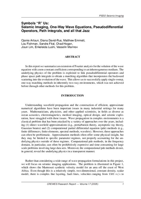 Pdf Symbols R Us Seismic Imaging One Way Wave Equations Pseudodifferential Operators