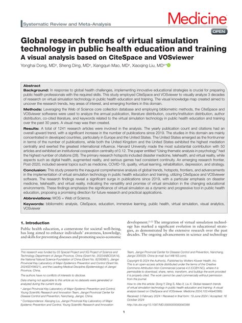 Pdf Global Research Trends Of Virtual Simulation Technology In Public Health Education And
