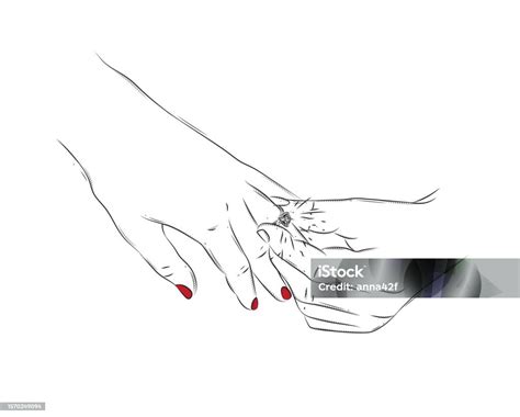 하얗고 붉은 여자 손가락에 결혼 반지를 끼고 있는 남자의 손 2명에 대한 스톡 벡터 아트 및 기타 이미지 2명 개념