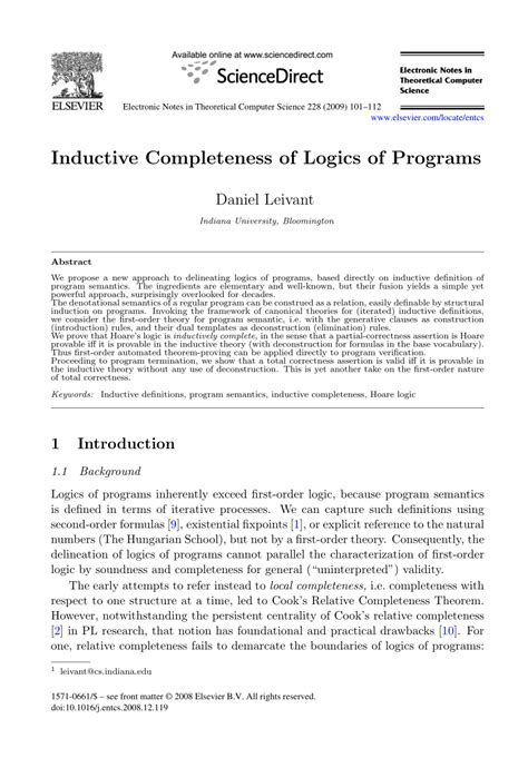 Pdf Inductive Completeness Of Logics Of Programs