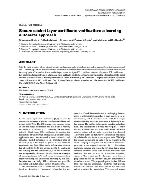 Pdf Secure Socket Layer Certificate Verification A Learning Automata Approach Dheeraj Joshi