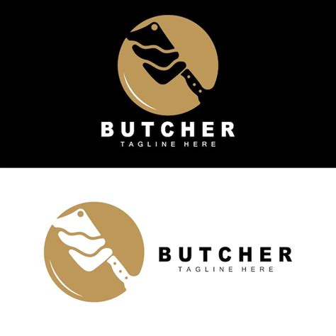 정육점 로고 디자인 칼 절단 도구 벡터 템플릿 제품 브랜드 일러스트 디자인 정육점 농장 정육점 프리미엄 벡터