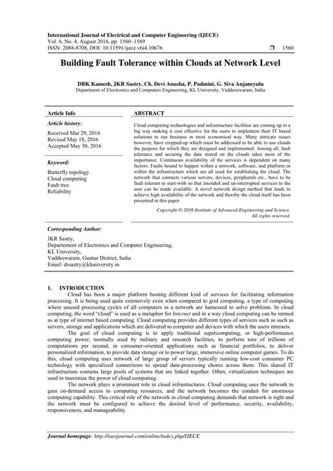 pdf building fault tollrence within clouds at network level