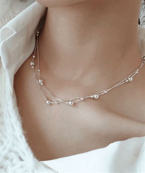 리뉴아 925실버 은볼콤비 레이어드 두줄목걸이 은 목걸이