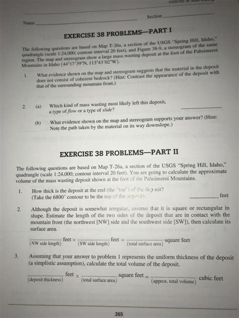 Exercises Section Name Exercise 38 Problems Parti The