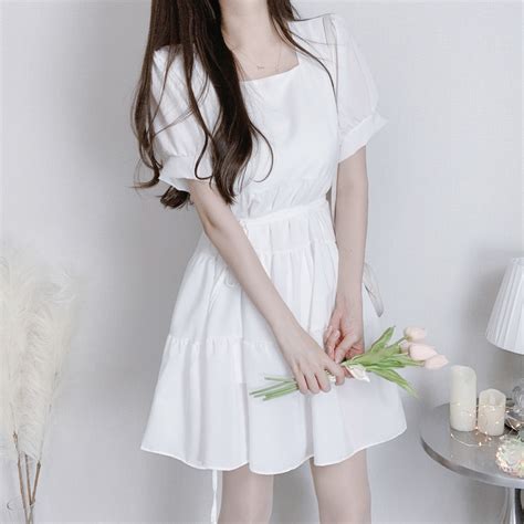 조이어블 살랑쉬폰청순무드 스퀘어넥 반팔 퍼프 티어드 캉캉 허리끈 리본 쉬폰 원피스