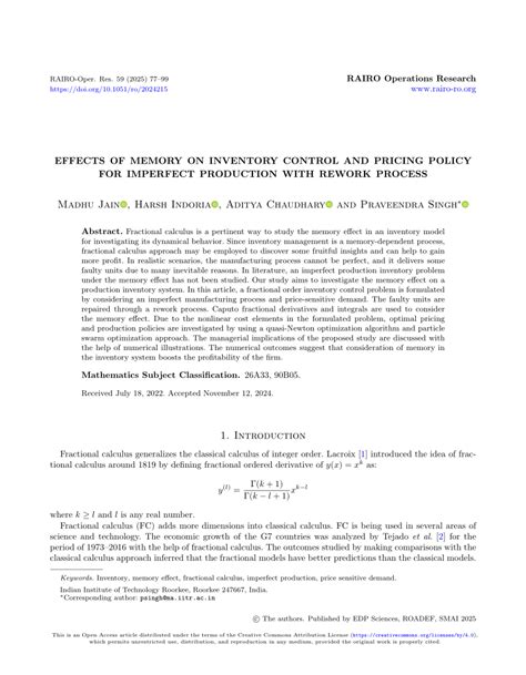 Pdf Effects Of Memory On Inventory Control And Pricing Policy For Imperfect Production With