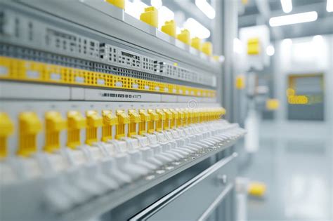 Yellow Modular Cables Connected To A Data Hub Symbolizing Secure Data Yellow Modular Cables Connected To A Data Hub Symbolizing Secure Data